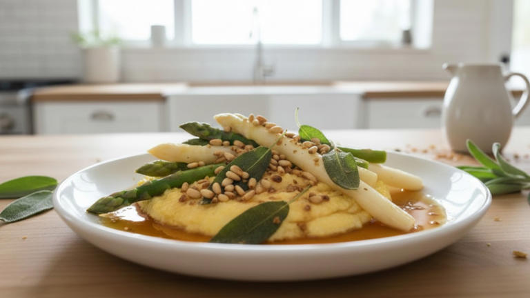 Frühlingsküche deluxe: Spargel mit cremiger Polenta und Salbei