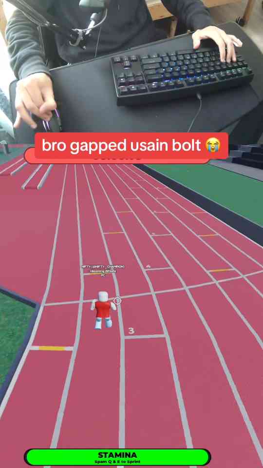 Racing past Usain Bolt in Roblox track and field infinite