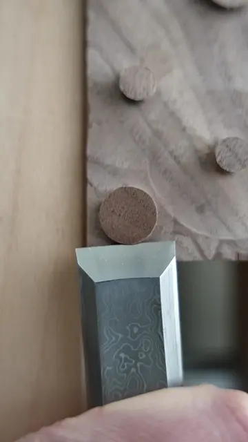 Satisfying flush cut dowels with a sharp chisel