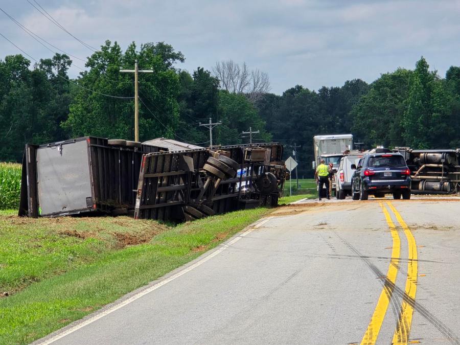 Overturned tractor trailer shuts down roadway in Burke County