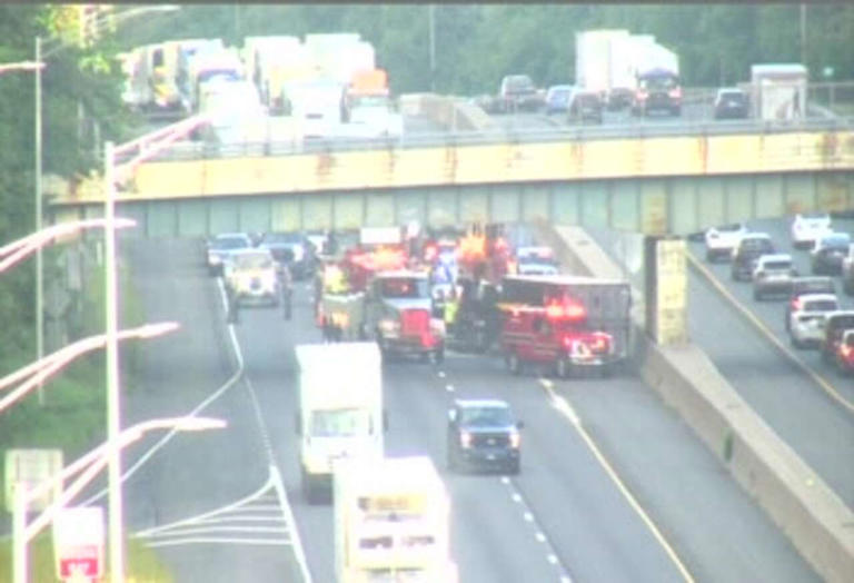 Overturned truck backs up traffic on I-95 north in Milford Monday morning