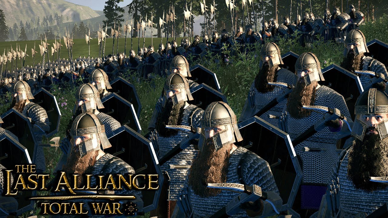 Dwarves stand against a horde of orcs