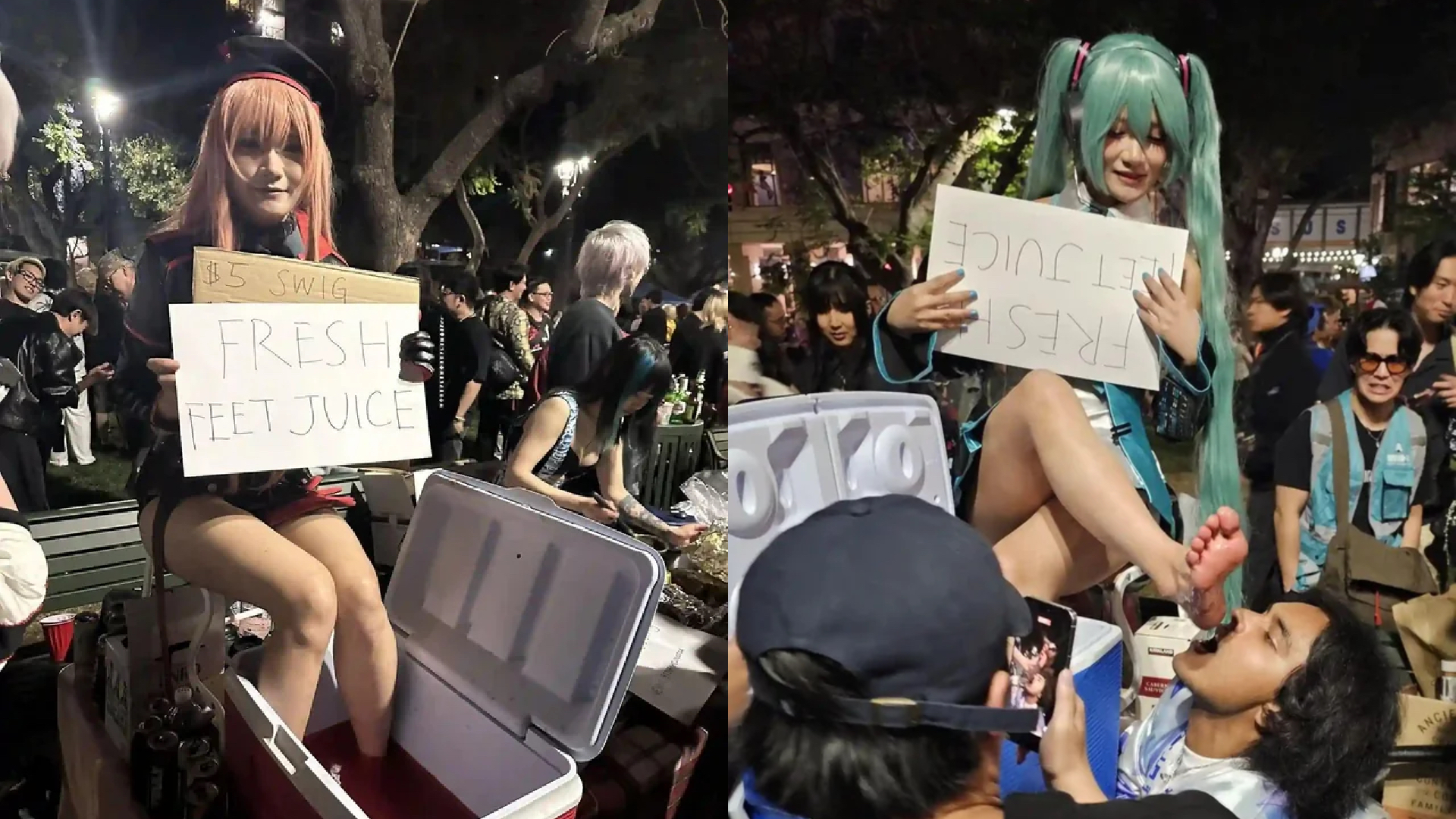 Cosplayers sell feet juice during FanimeCon2026 (yes, really)