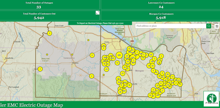 Morgan County utility companies experiencing over 9,500 power outages