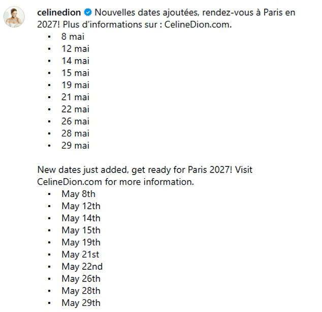 Celine Dion delights fans as she extends her Paris comeback with new ...