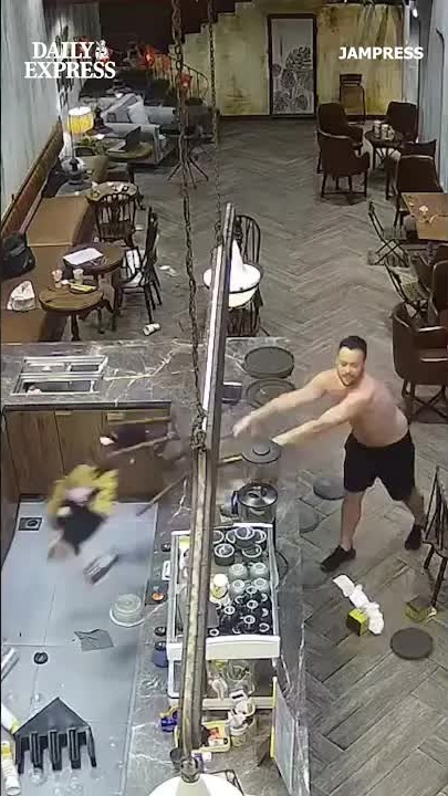 Shirtless tourist trashes cafe causing £14,000 damage