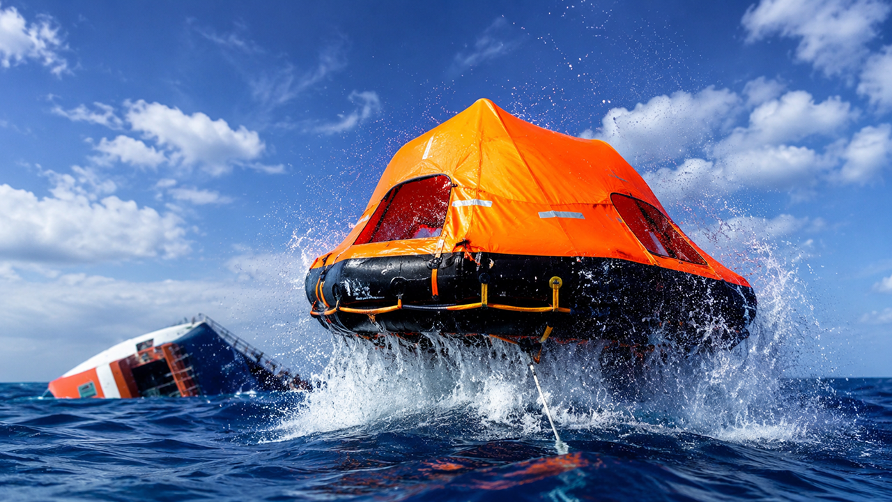 What happens inside a hydrostatic release unit as a ship sinks, the ...