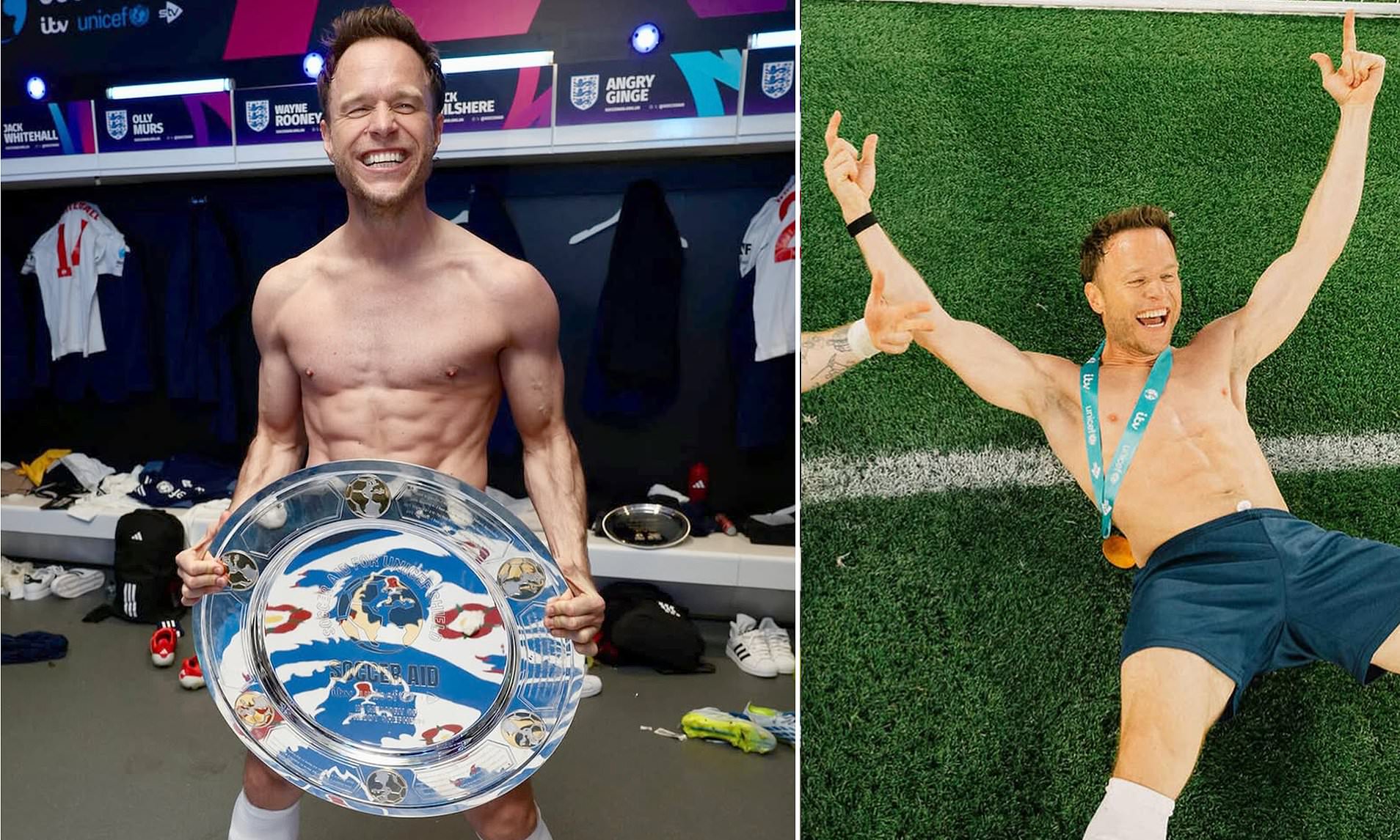 Shirtless Olly Murs shows off his ripped physique to celebrate raising ...