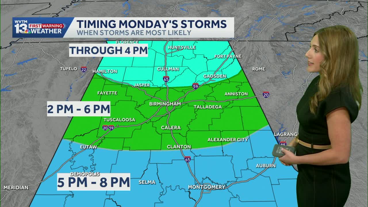 Severe thunderstorm watch across Alabama Monday; high wind and hail threat