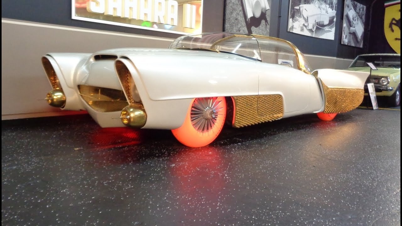 1950s dream car with glow-in-the-dark tires