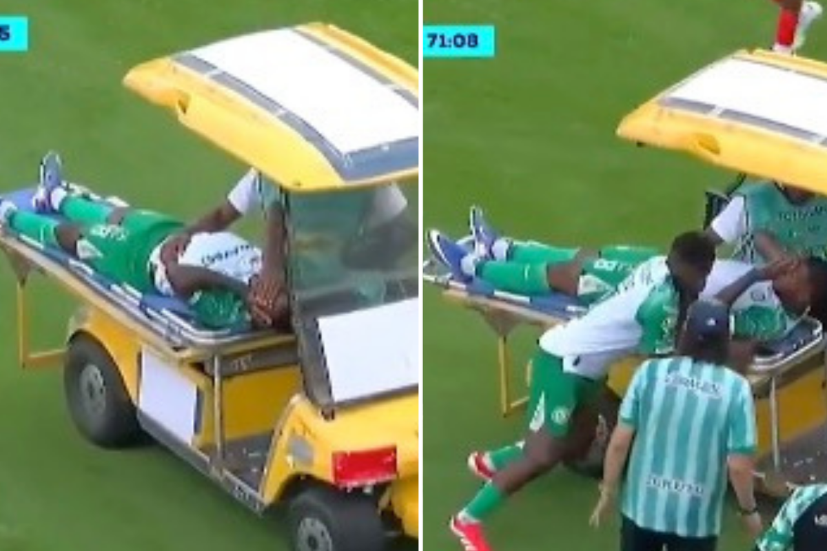 Football player run over by medical staff removing injured teammate