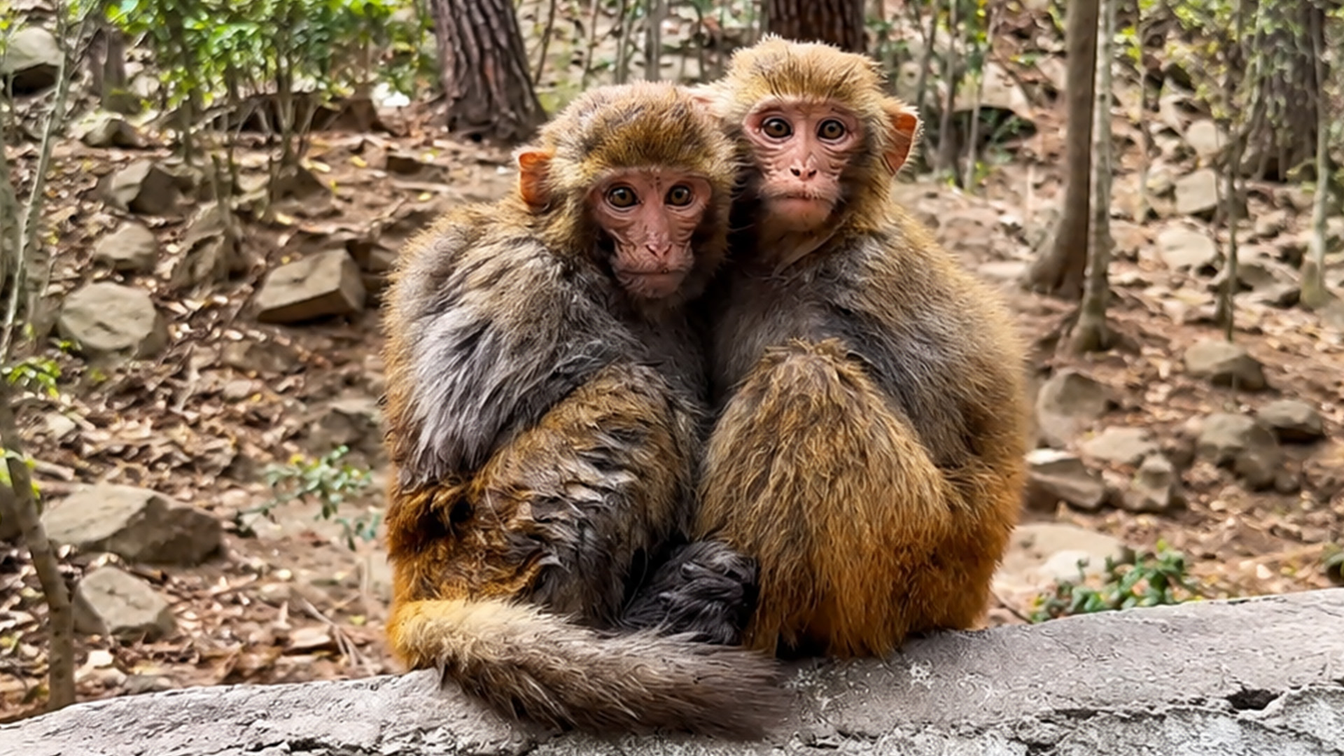 One simple forest scene reveals a strong monkey bond