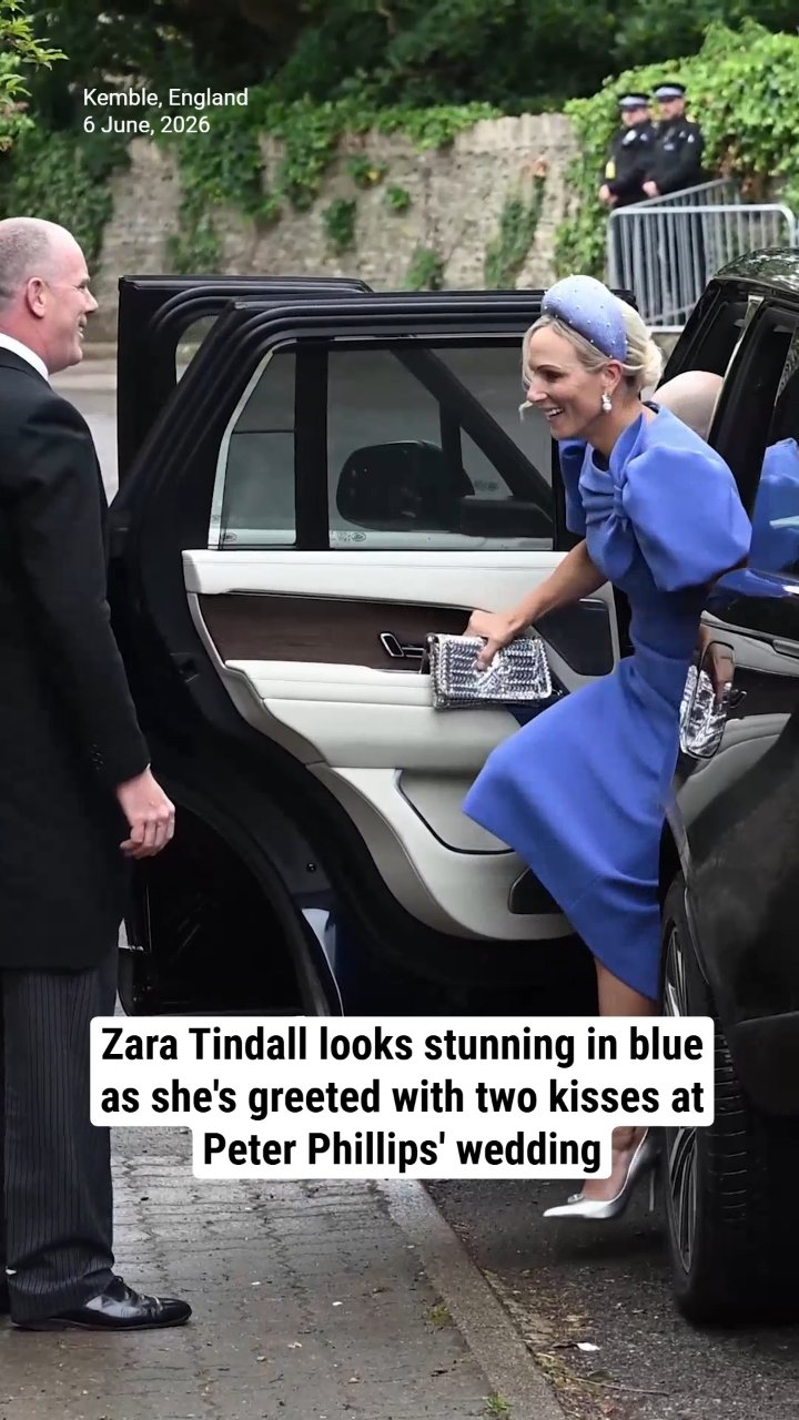 Zara Tindall looks stunning in blue as she's greeted with two kisses at ...