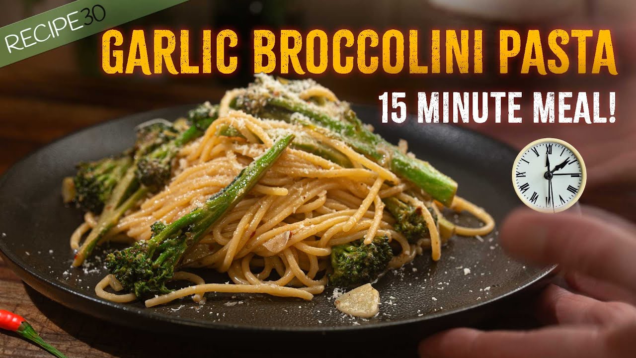 Making garlic broccolini pasta in 15 min!
