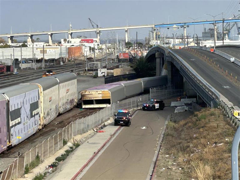 Freight train cars derail along Harbor Drive near Petco Park