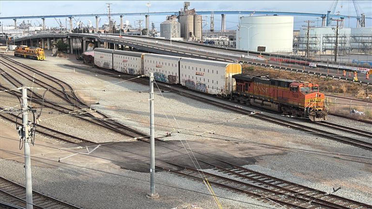 Freight train cars derail along Harbor Drive near Petco Park