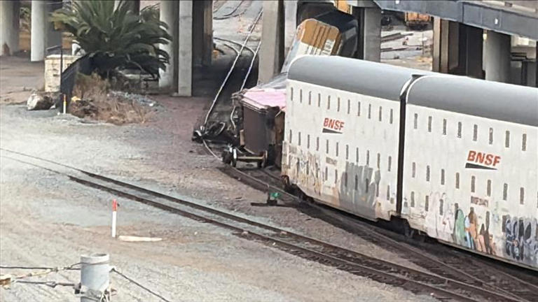 Freight train cars derail along Harbor Drive near Petco Park