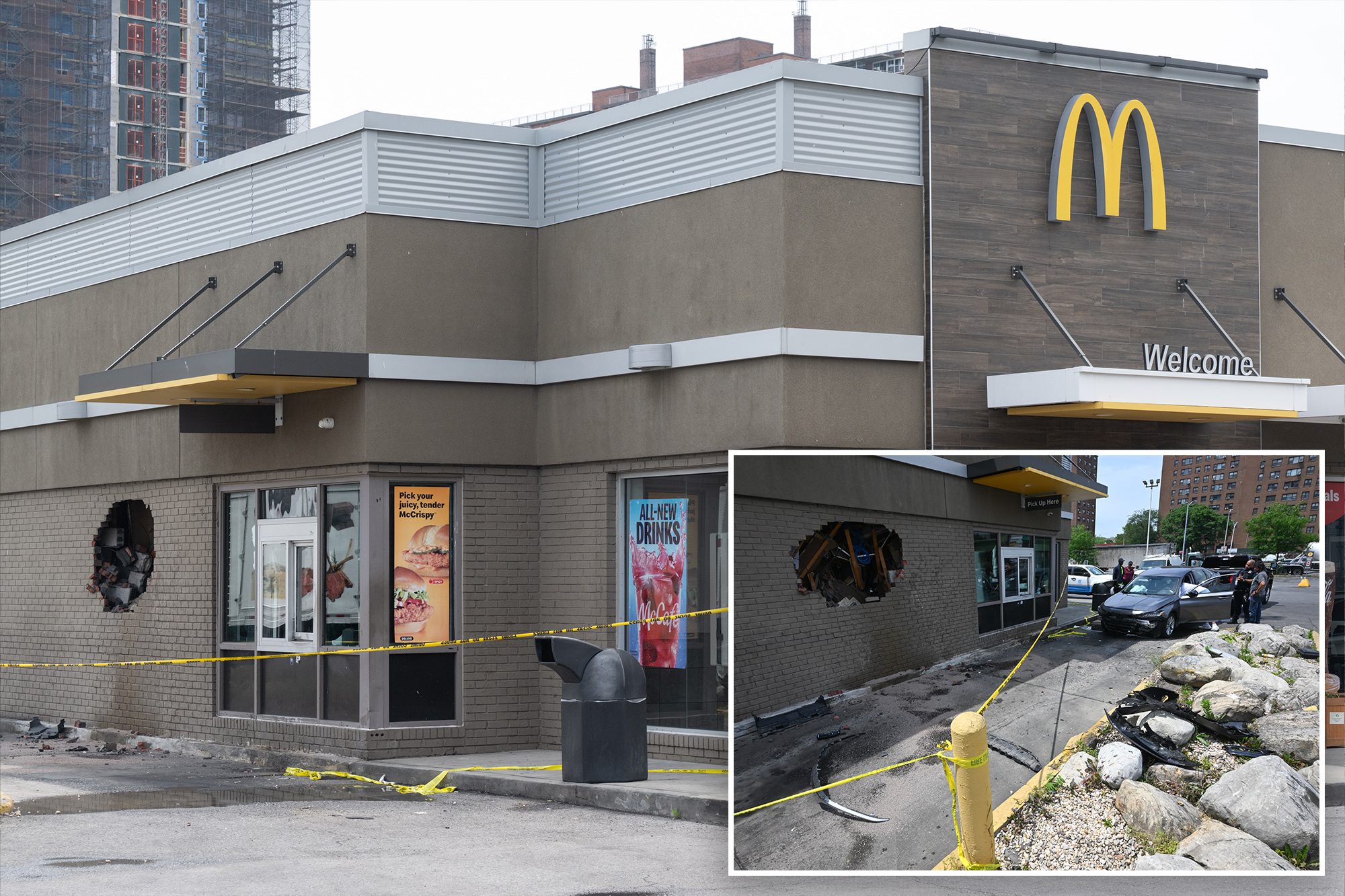 Car plows through NYC McDonald’s just feet from drive-thru window