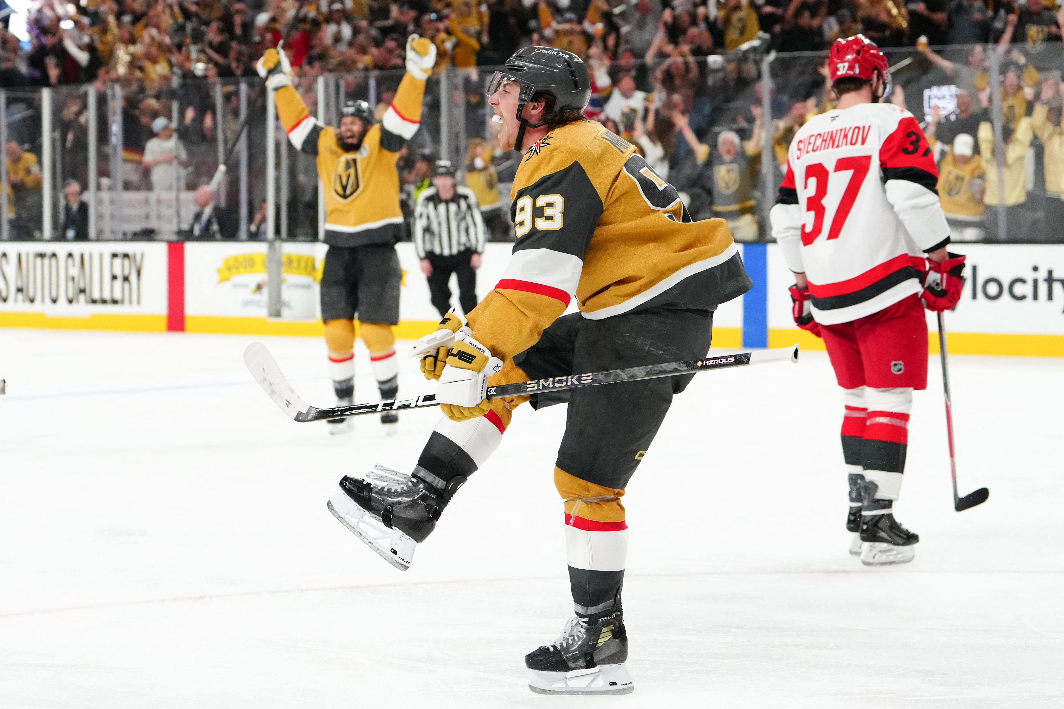 Marner's hat trick, Knights hold off Canes in 2OT for series lead