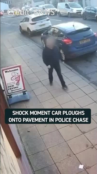 Shock moment pedestrians dive for safety as car mounts pavement in ...