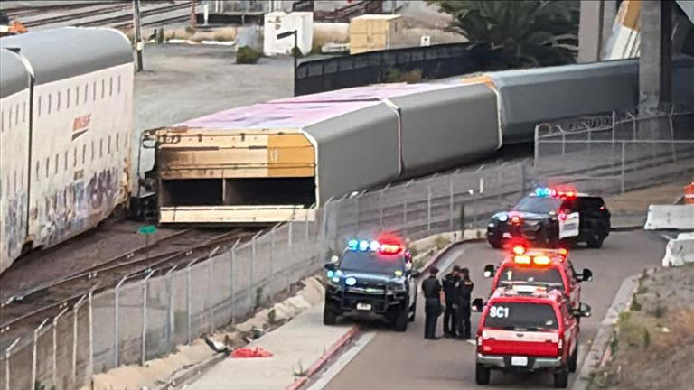 Freight train cars derail along Harbor Drive near Petco Park