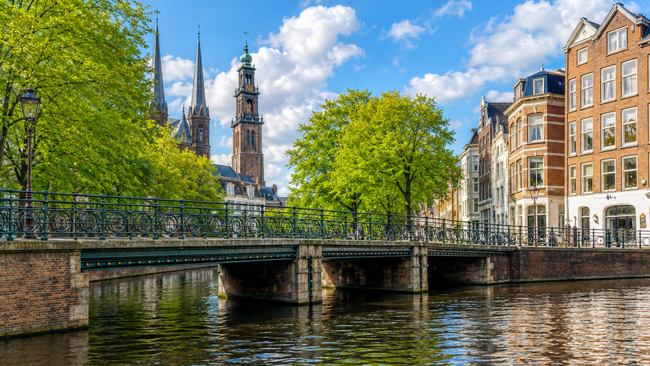 What Amsterdam’s canal bridge looks like on a sunny day