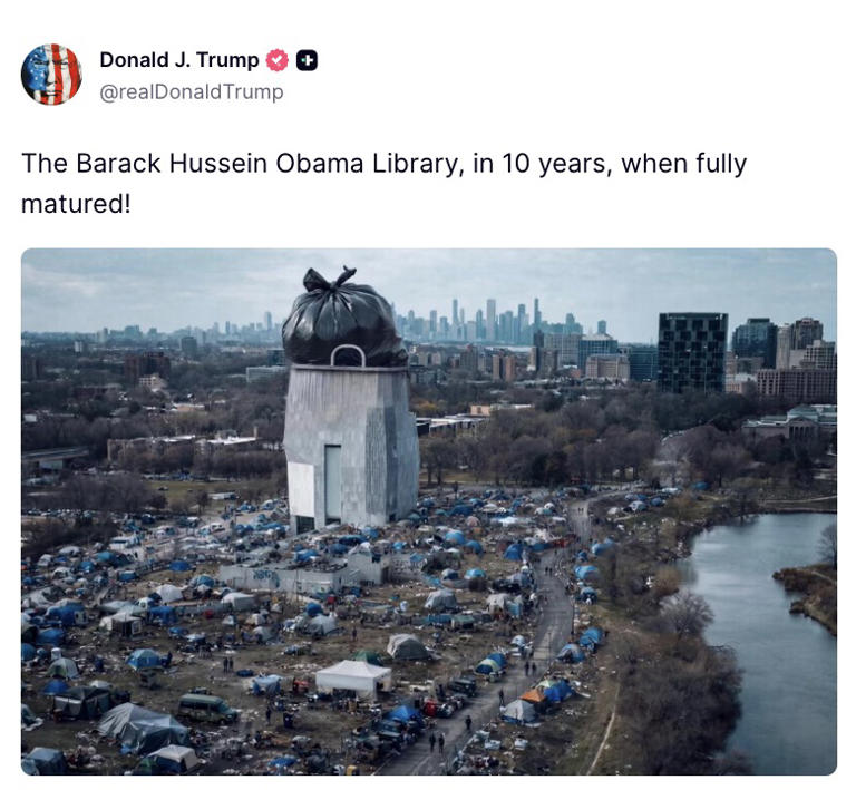 Trump mocks 'Barack Hussein Obama Library' with AI image of site ...