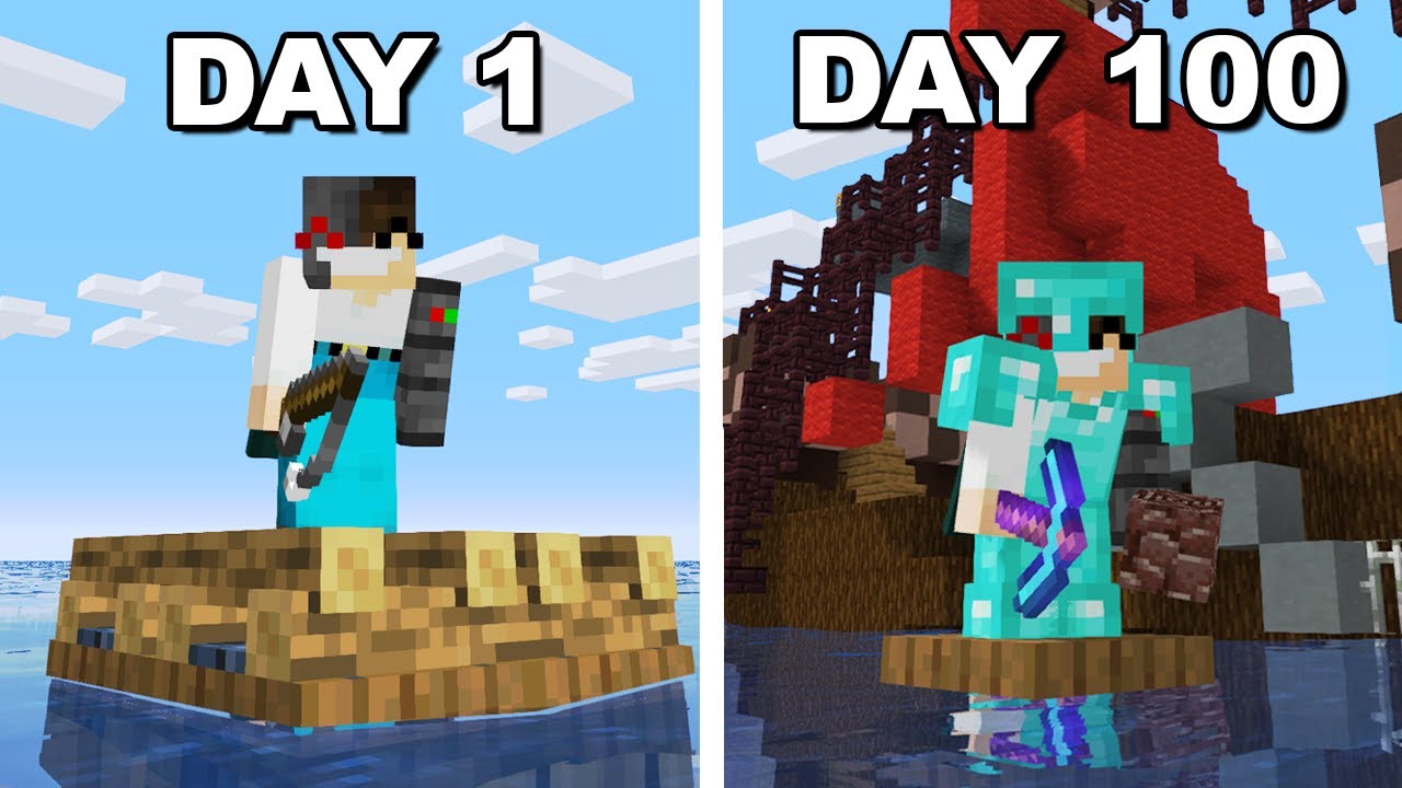 I survived 100 days stranded on a raft in Minecraft