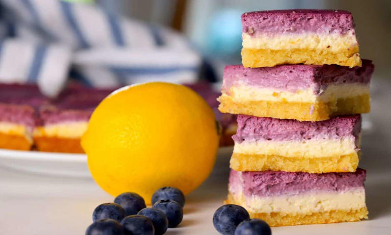 Low carb lemon blueberry cheesecake bars (almond flour crust)