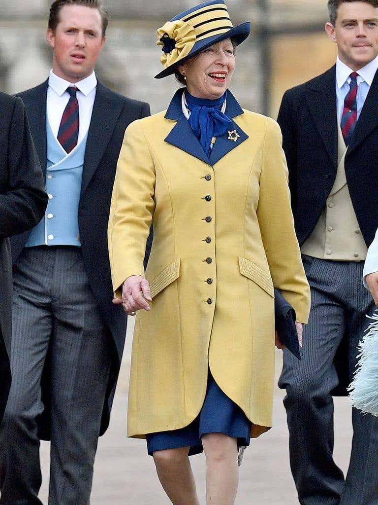 Princess Anne radiates joy in vintage yellow for son Peter Phillips’s ...