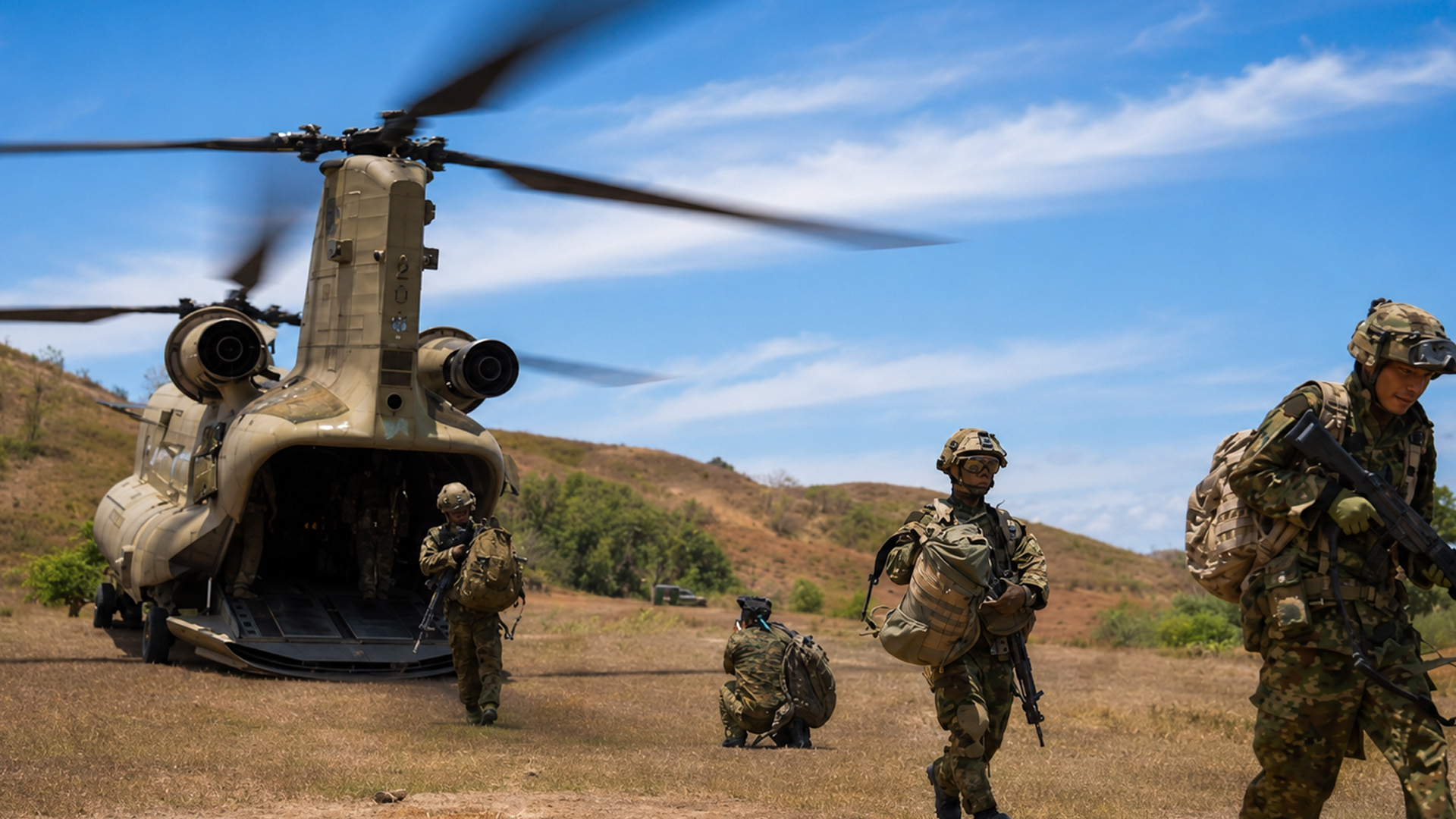 US and allied troops conduct helicopter assault training