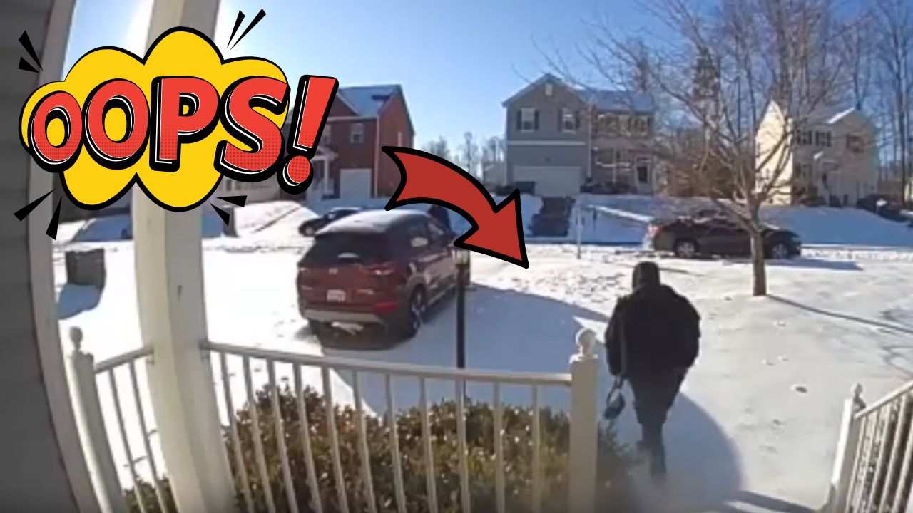 Icy outdoor steps send woman sliding down in sudden fall