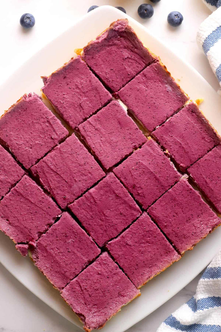 Low carb lemon blueberry cheesecake bars (almond flour crust)