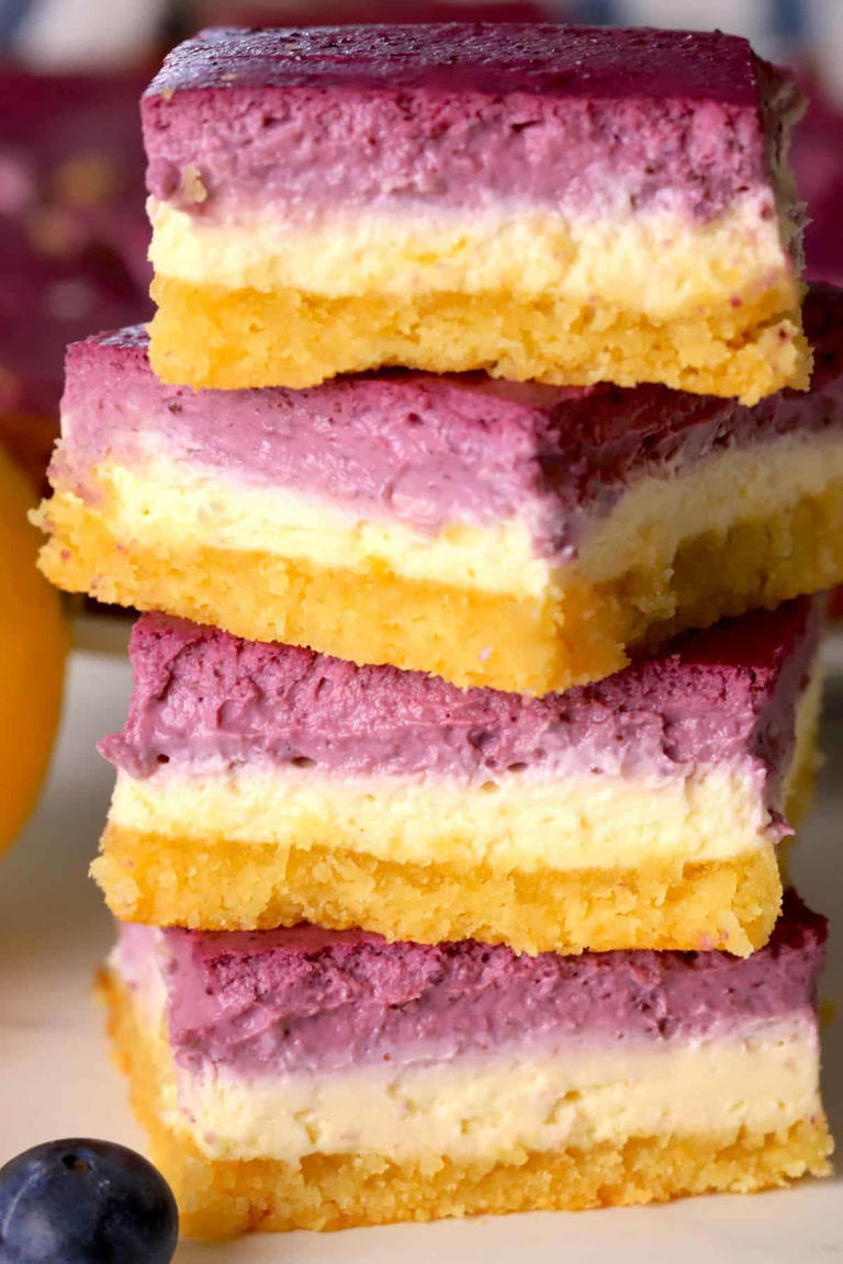Low carb lemon blueberry cheesecake bars (almond flour crust)