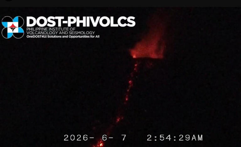 Mayon Volcano lava effusion seen at crater