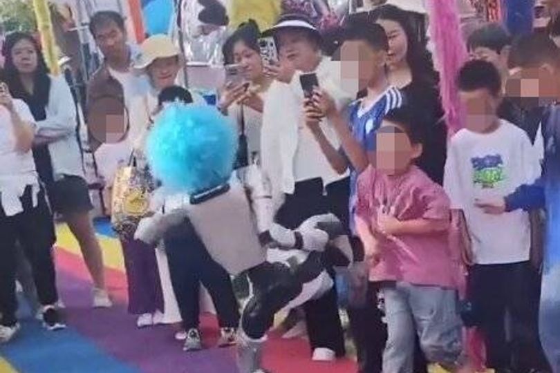 Humanoid clown robot kicks child in stomach during karate display in ...