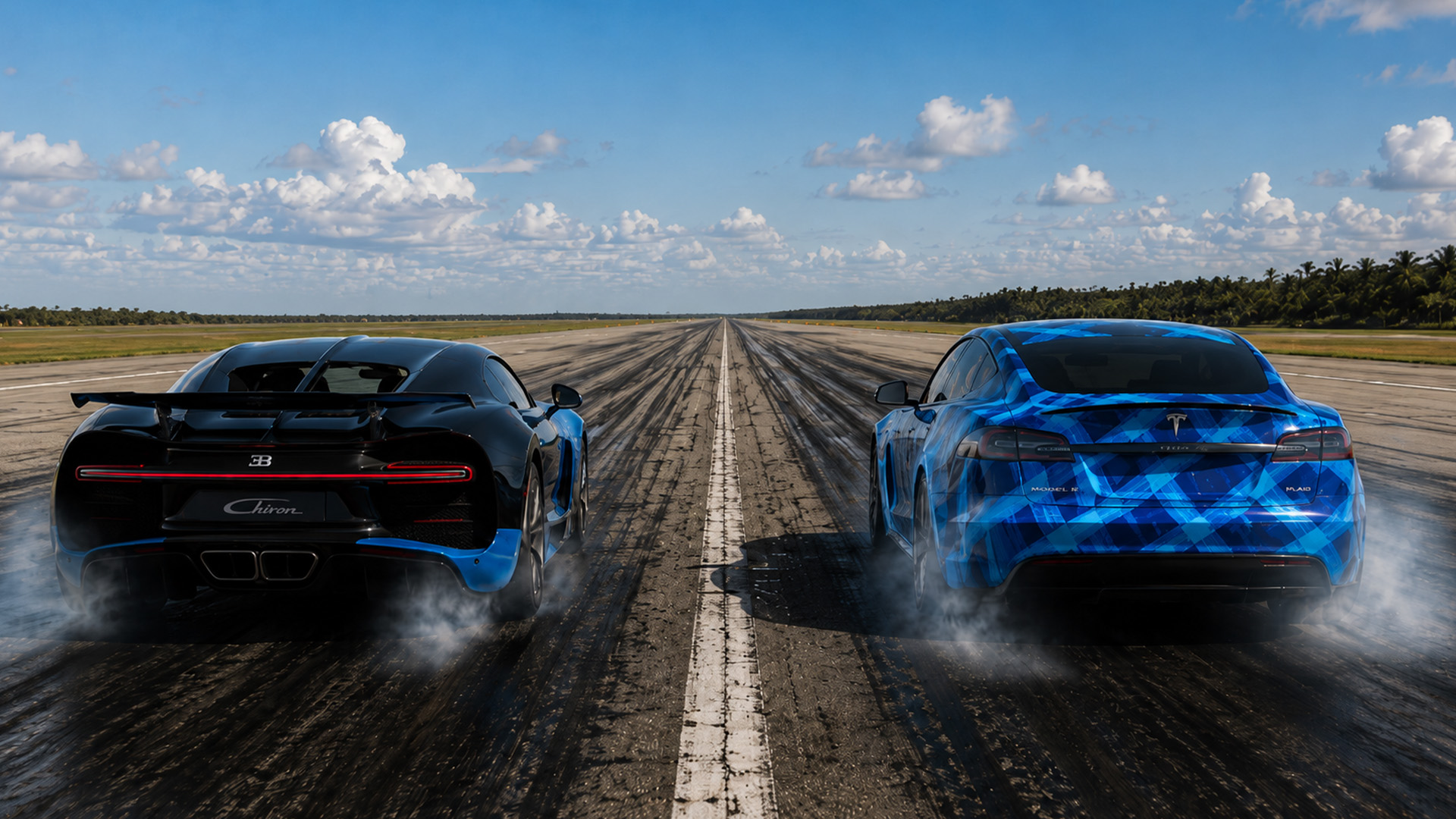 1500HP Bugatti Chiron faces 1020HP Tesla Plaid drag race