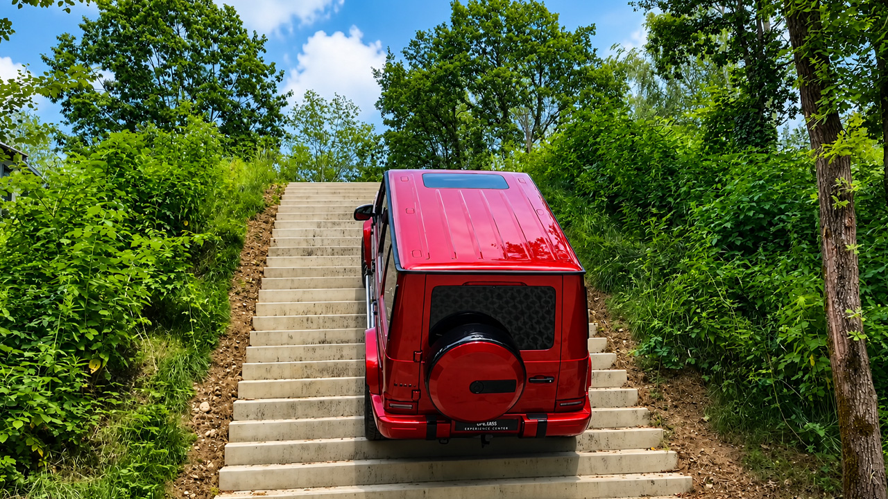 Testing extreme off-road G-Class climbing concrete staircase challenge