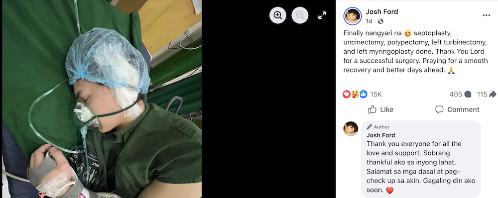 Josh Ford on road to recovery after ear, nose surgery