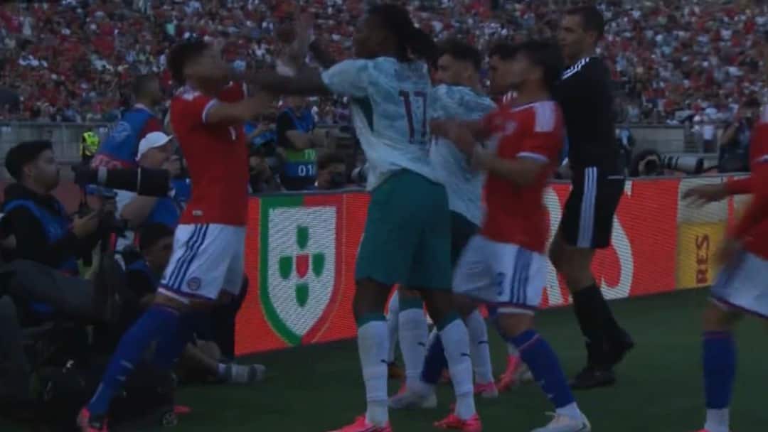 Watch: Portugal star Rafael Leao's heated clash with Chile's Ivan Roman ...