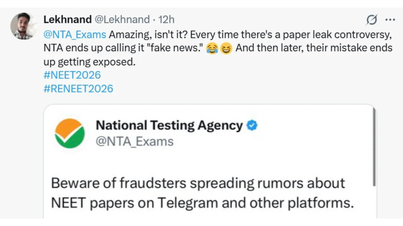 RE NEET 2026: NTA denies paper leak rumours, but social media reacts ...