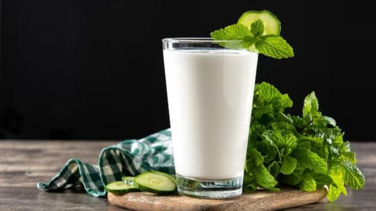 Gut friendly drink featuring chaas, mint, and crisp vegetables creates ...