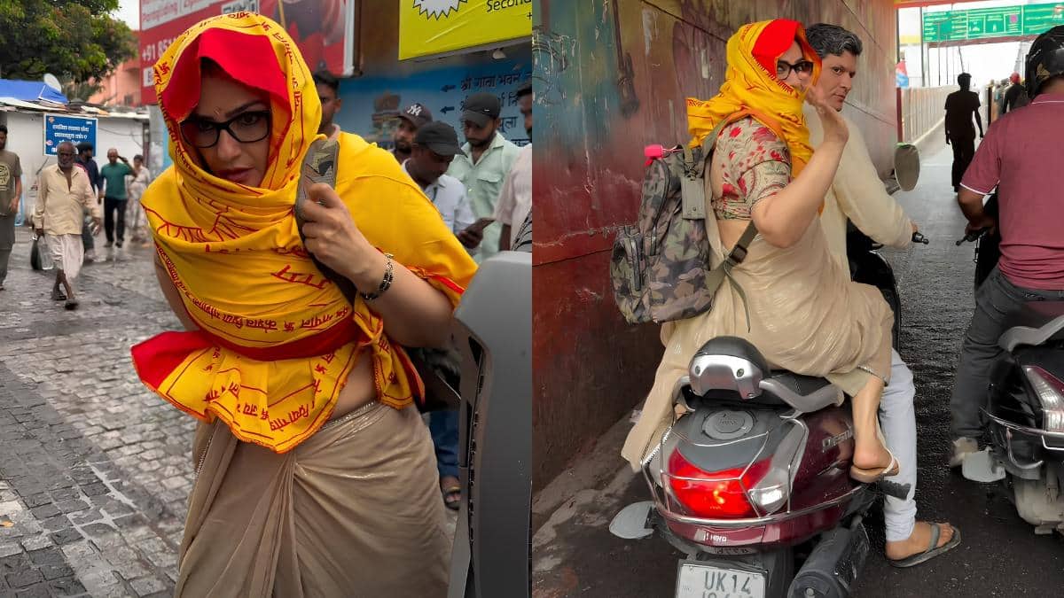 Raveena Tandon rides scooter in Rishikesh, chants 'Har Har Gange': Watch