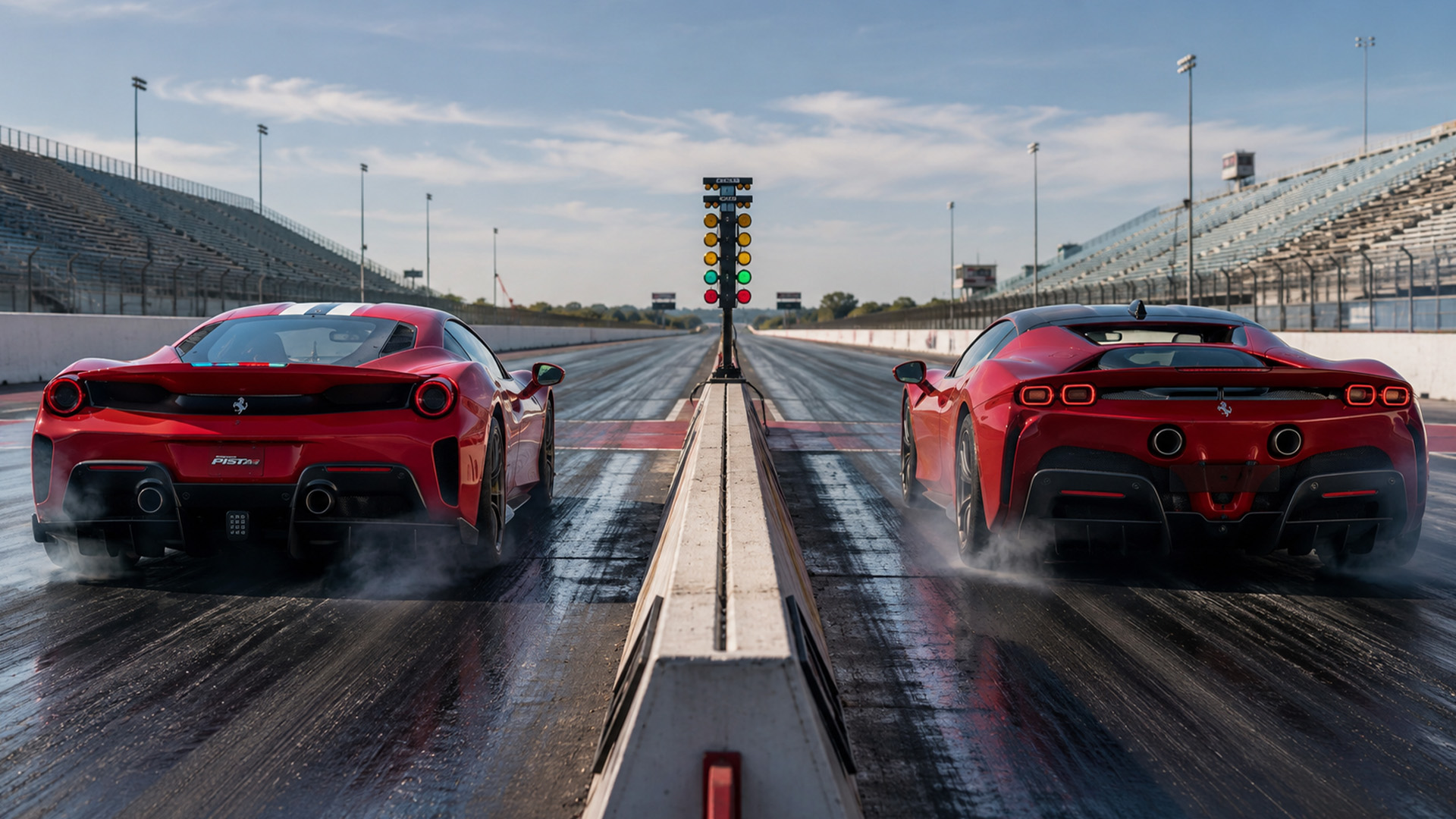 Ferrari Pista faces Ferrari SF90 Stradale drag race