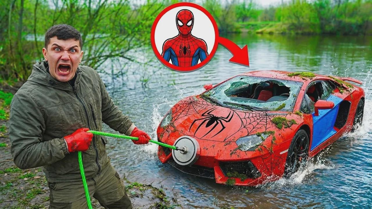 We found Spider-Man car underwater while magnet fishing!