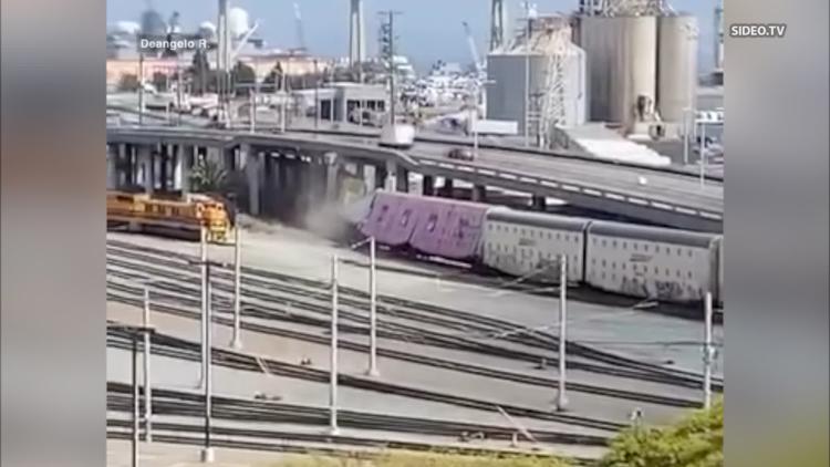 Road closure in place after freight train derailment in Barrio Logan