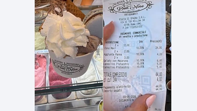 Two ice creams for €44 in Rome: US tourist's complaint goes viral