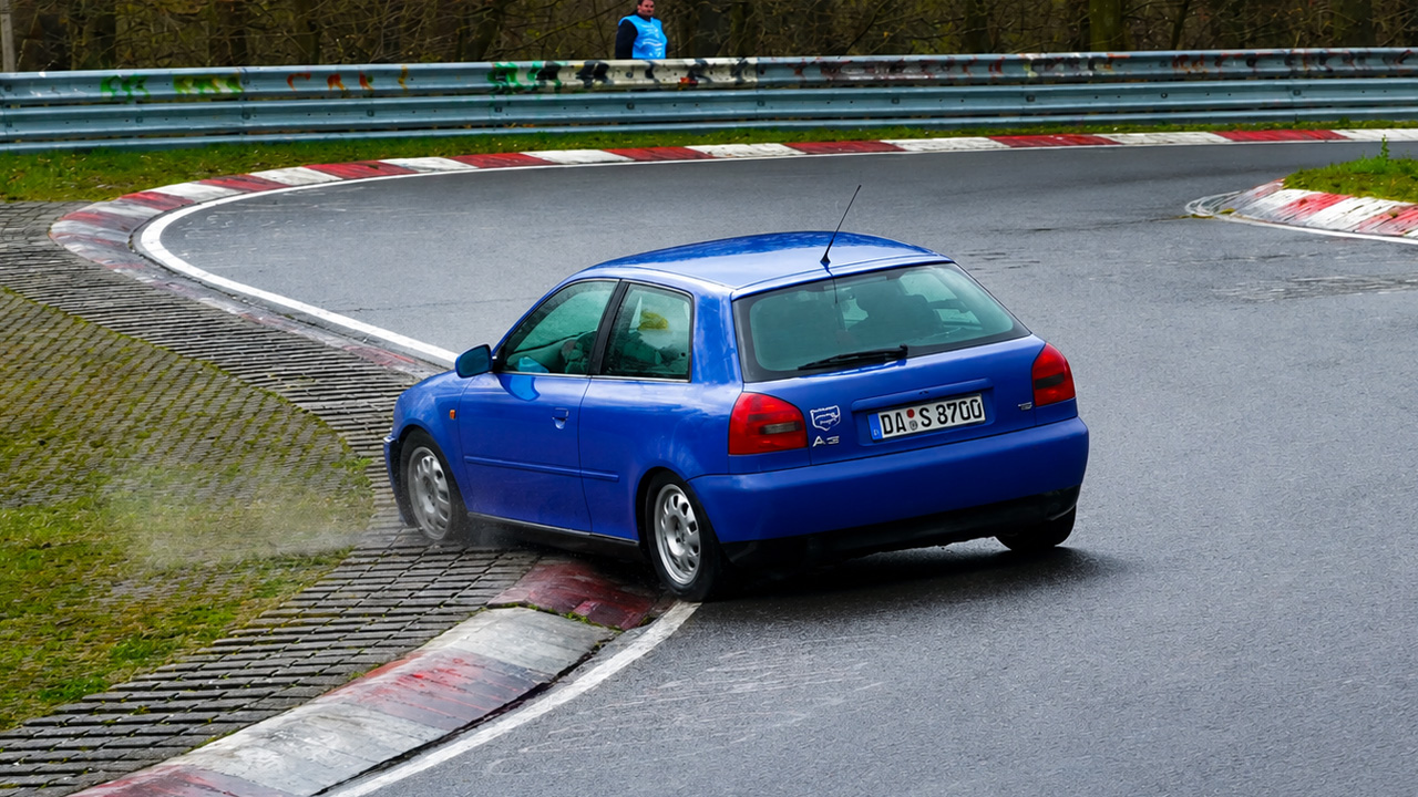 Insane Audi track slide ends with a dramatic sudden tire blowout