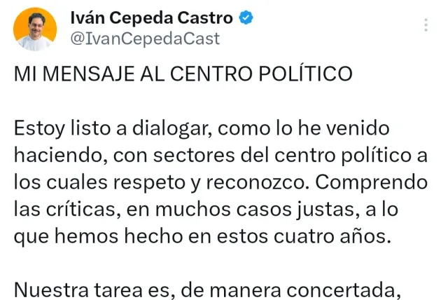 Iván Cepeda asegura que está listo para dialogar con el centro político ...