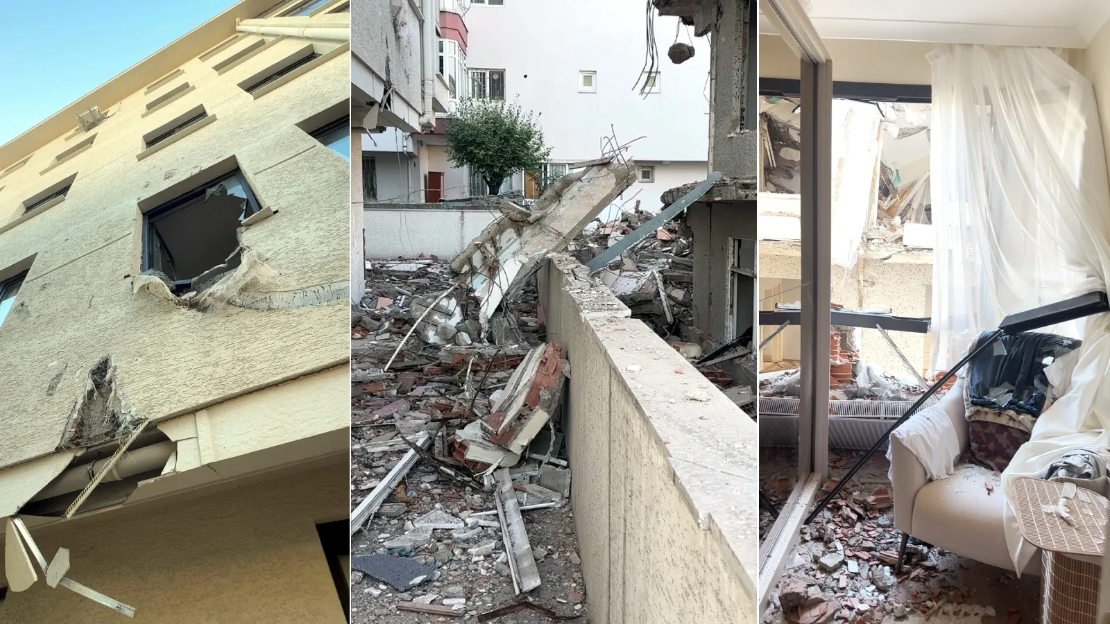 Yıkımı yapılan dev kolon, yandaki binayı delip dairenin içine girdi